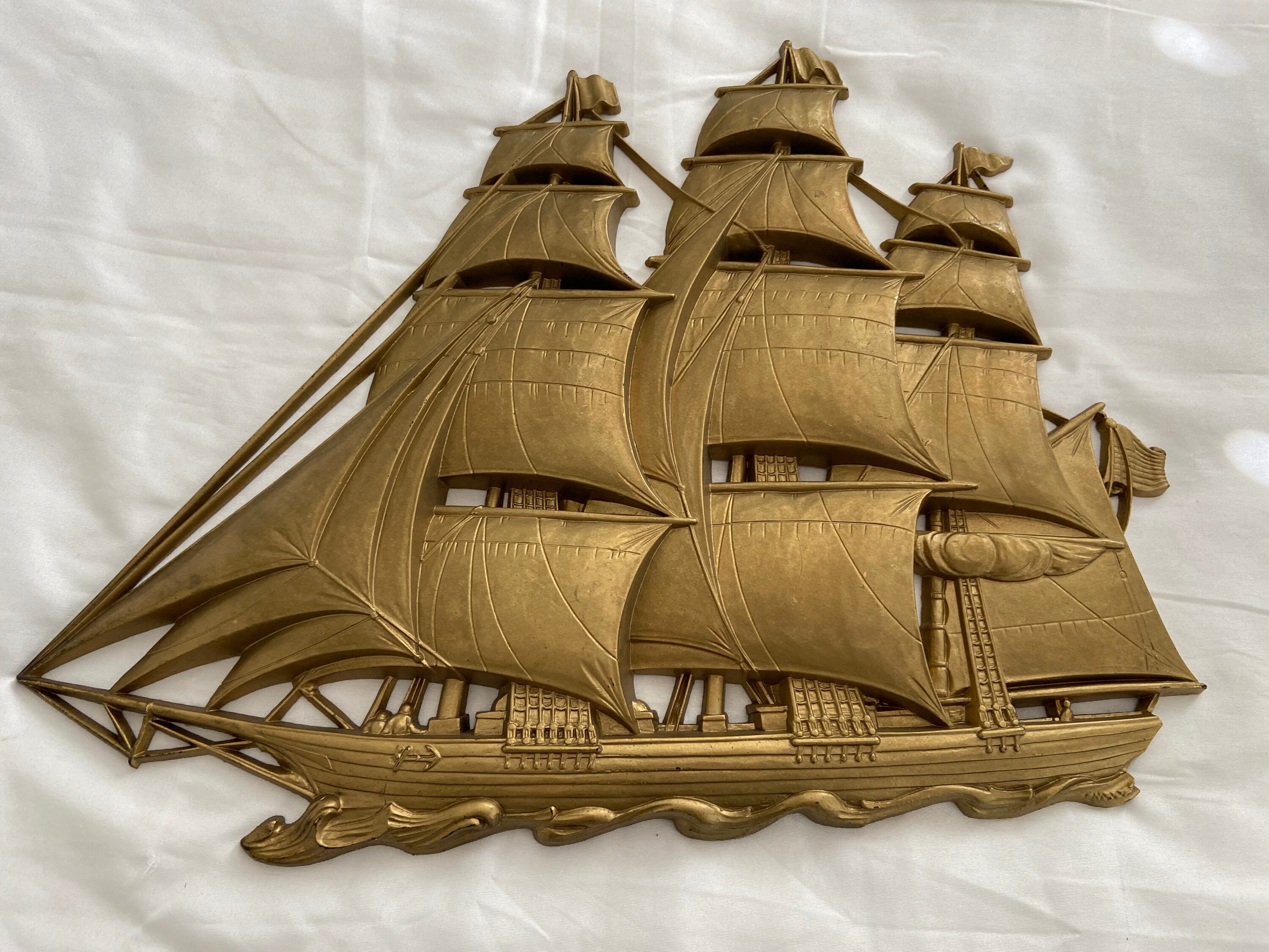Sculpture Vessels Mid Century Large Syroco Gold Wall Decor Sailing Ship ...