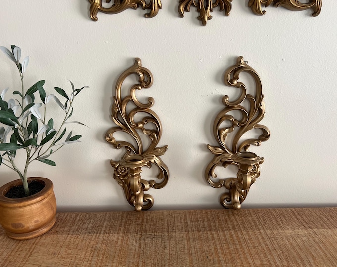 Vintage Gold Ornate Roses Syroco Wall Sconces Set of 2 - Etsy