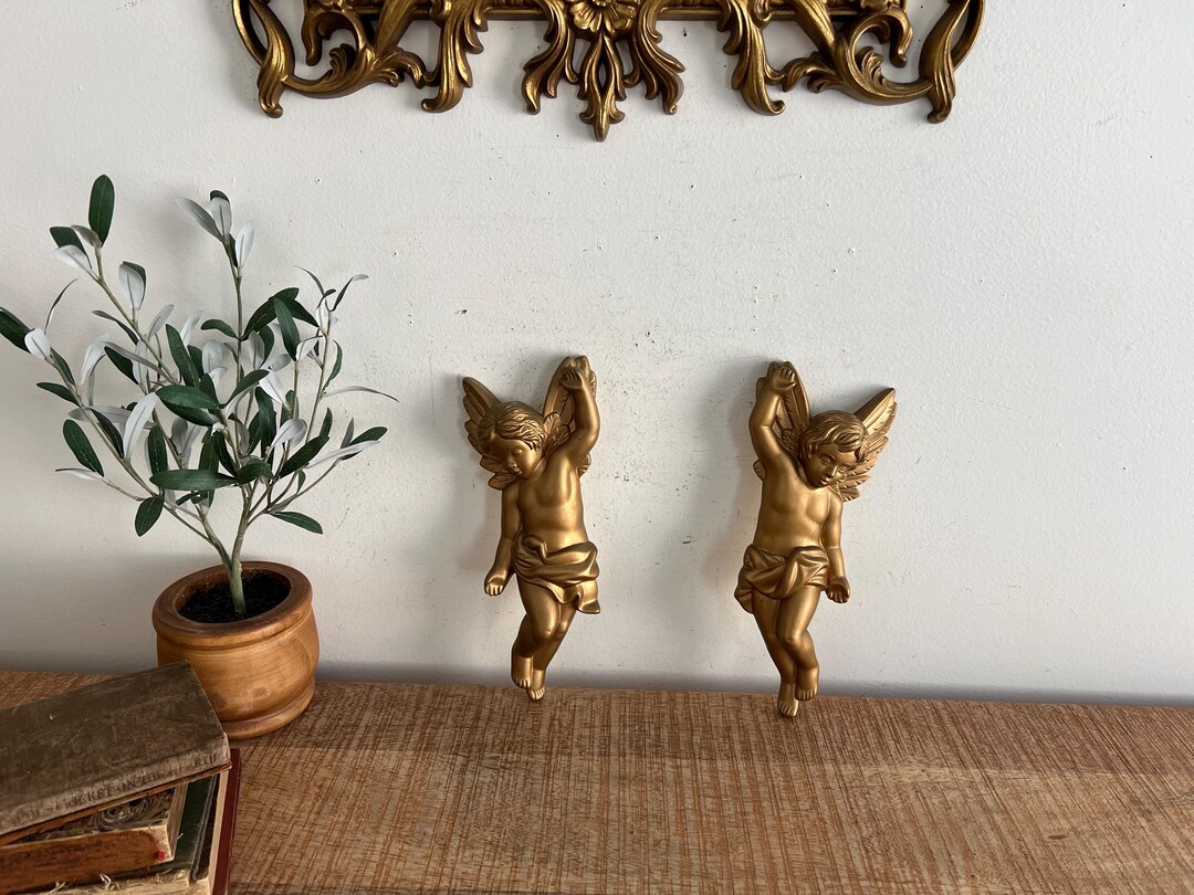 Vintage Gold Chalkware 1968 Miller Studio Cherubs Wall Decor Set of 2 ...