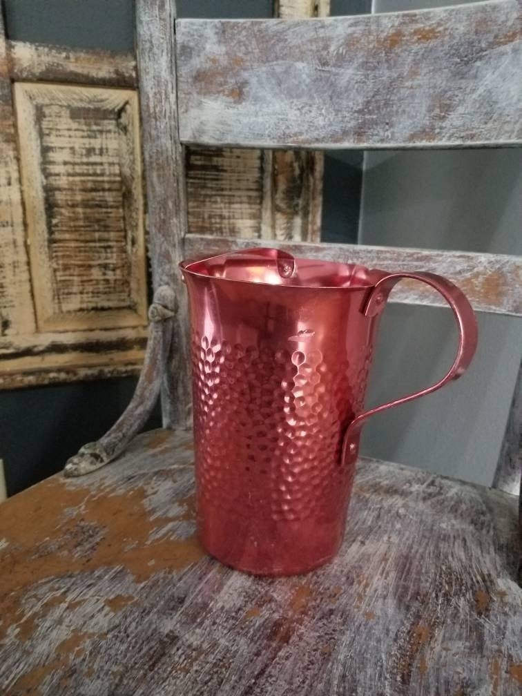 Mid Century Italian Made Pitcher-raspberry Colored-hammered - Etsy