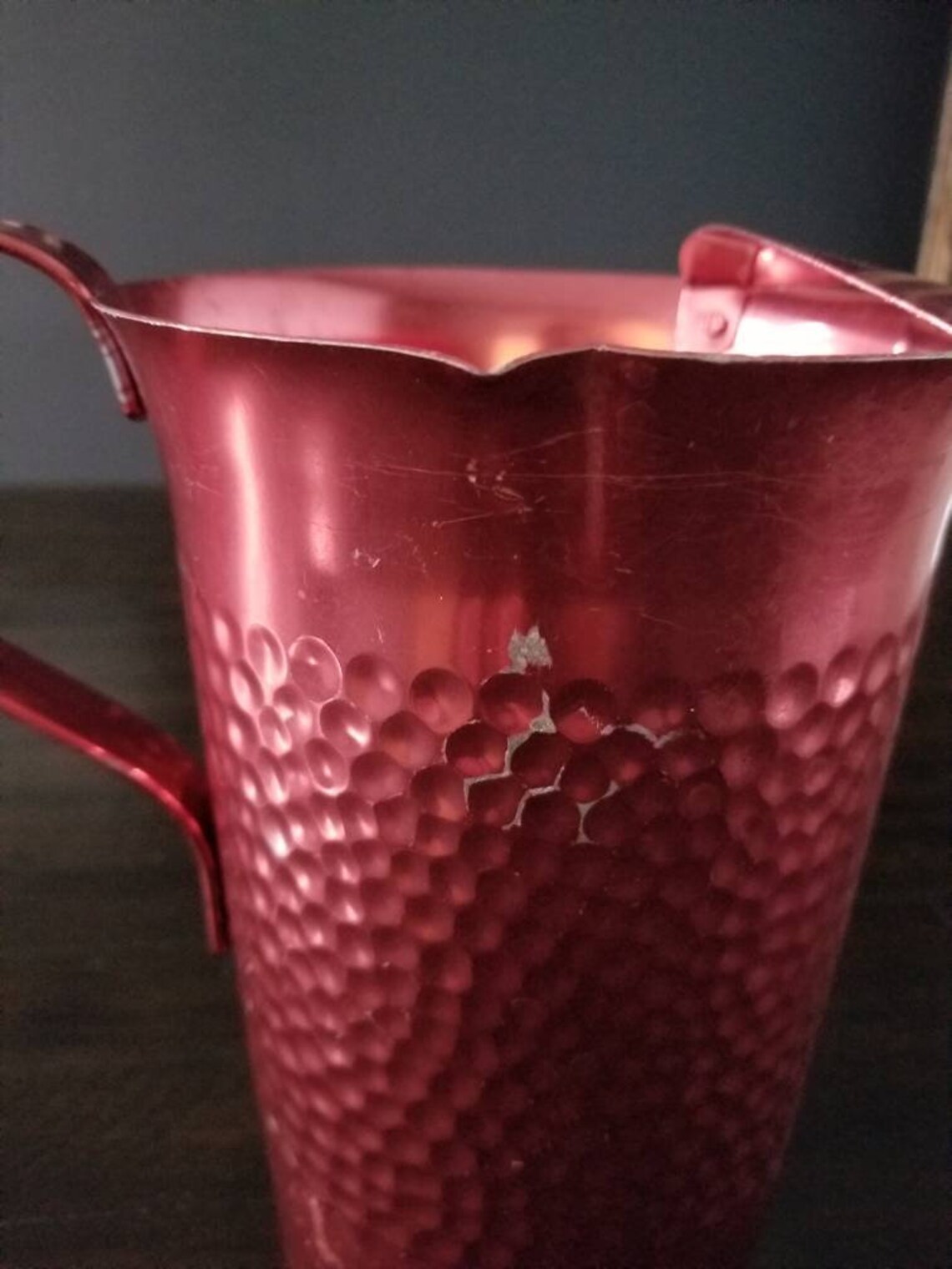 Mid Century Italian Made Pitcher-raspberry Colored-hammered - Etsy