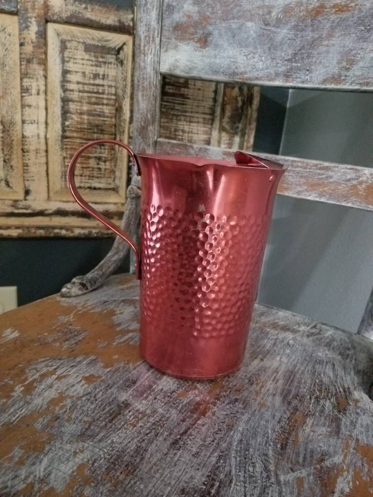 Mid Century Italian Made Pitcher-raspberry Colored-hammered - Etsy
