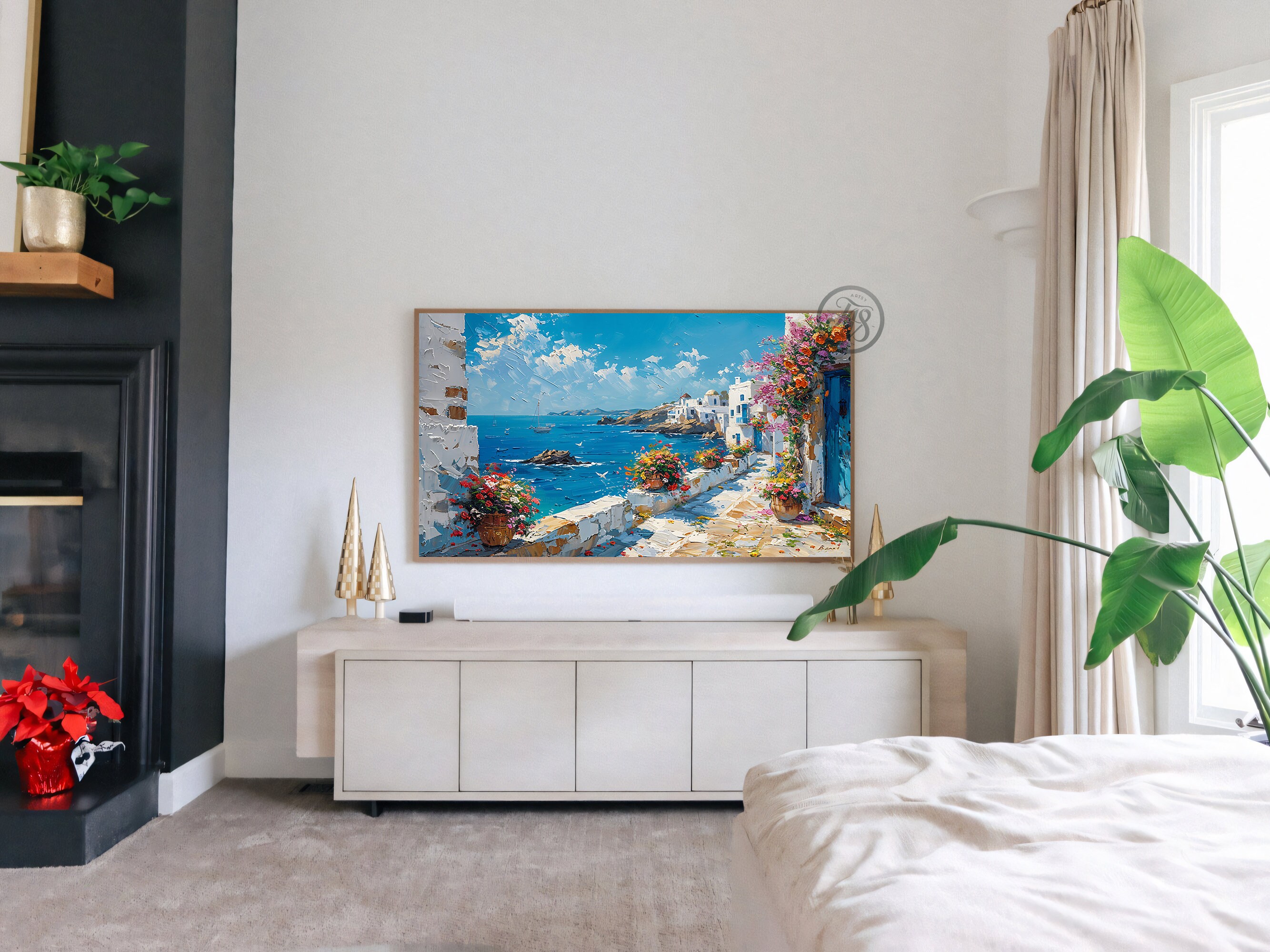 Mediterranean Bliss | Seaside Village Scenery | Samsung Frame TV Art ...