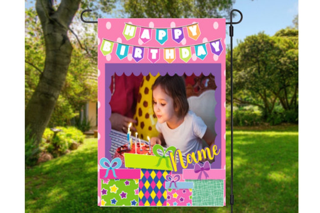 Customizable Pink Birthday Digital Garden Flag Design | Personalize ...