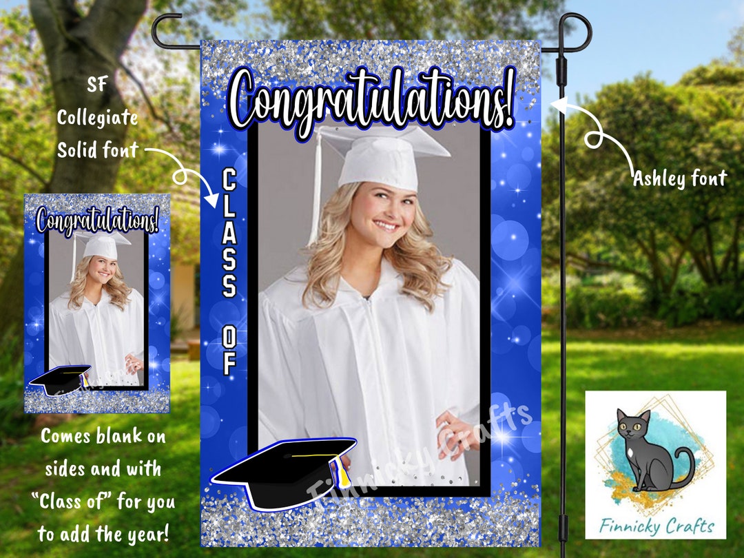 Graduation Flag- Blue & White - High School, Kindergarten, Trade School ...