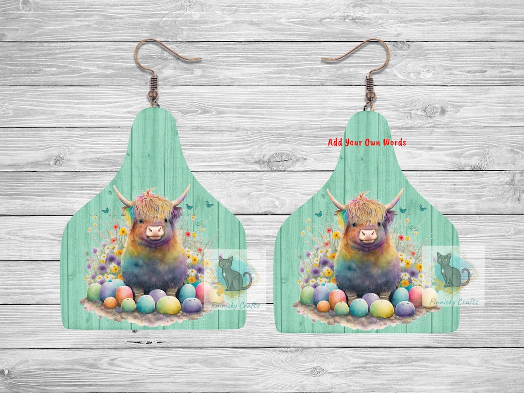 Easter Highland Cow Tag Shape Png - Sublimation Designs Wall Hanger ...