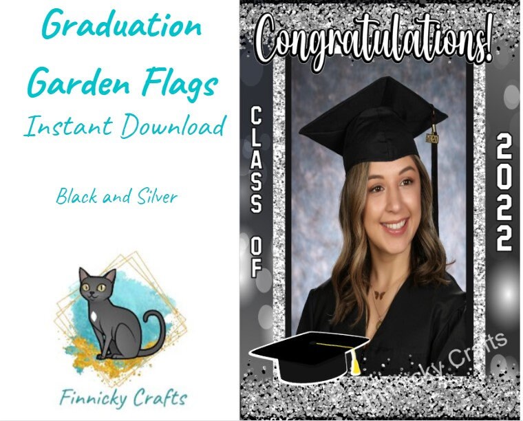 Black and Silver Graduation Garden Flag Black and Silver High School ...