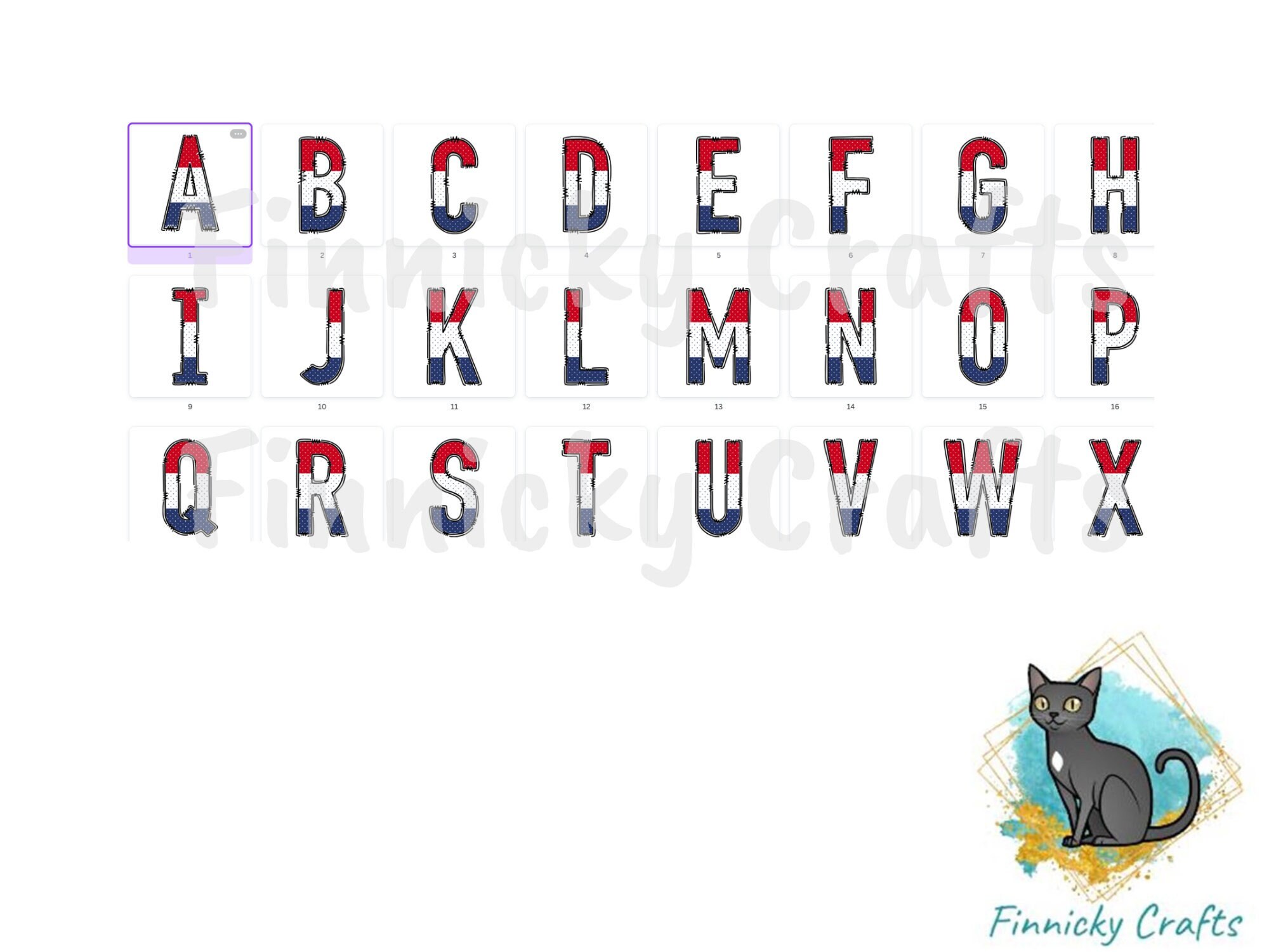Patriotic Doodle Letters Alphabet PNG Red, White Blue Letters - Etsy