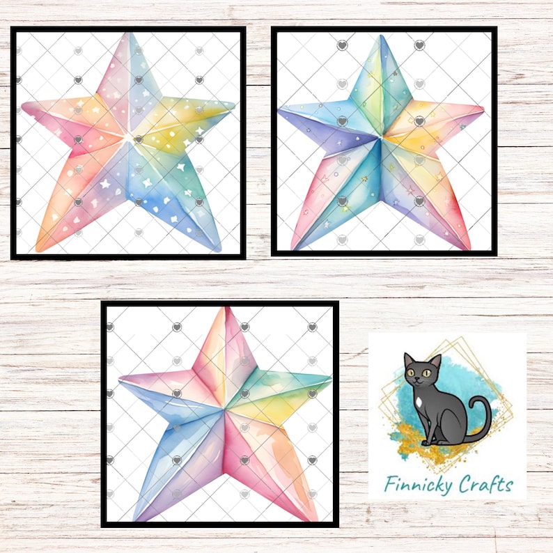 Rainbow Star Clipart Bundle, Watercolor Sublimation PNG (digital ...