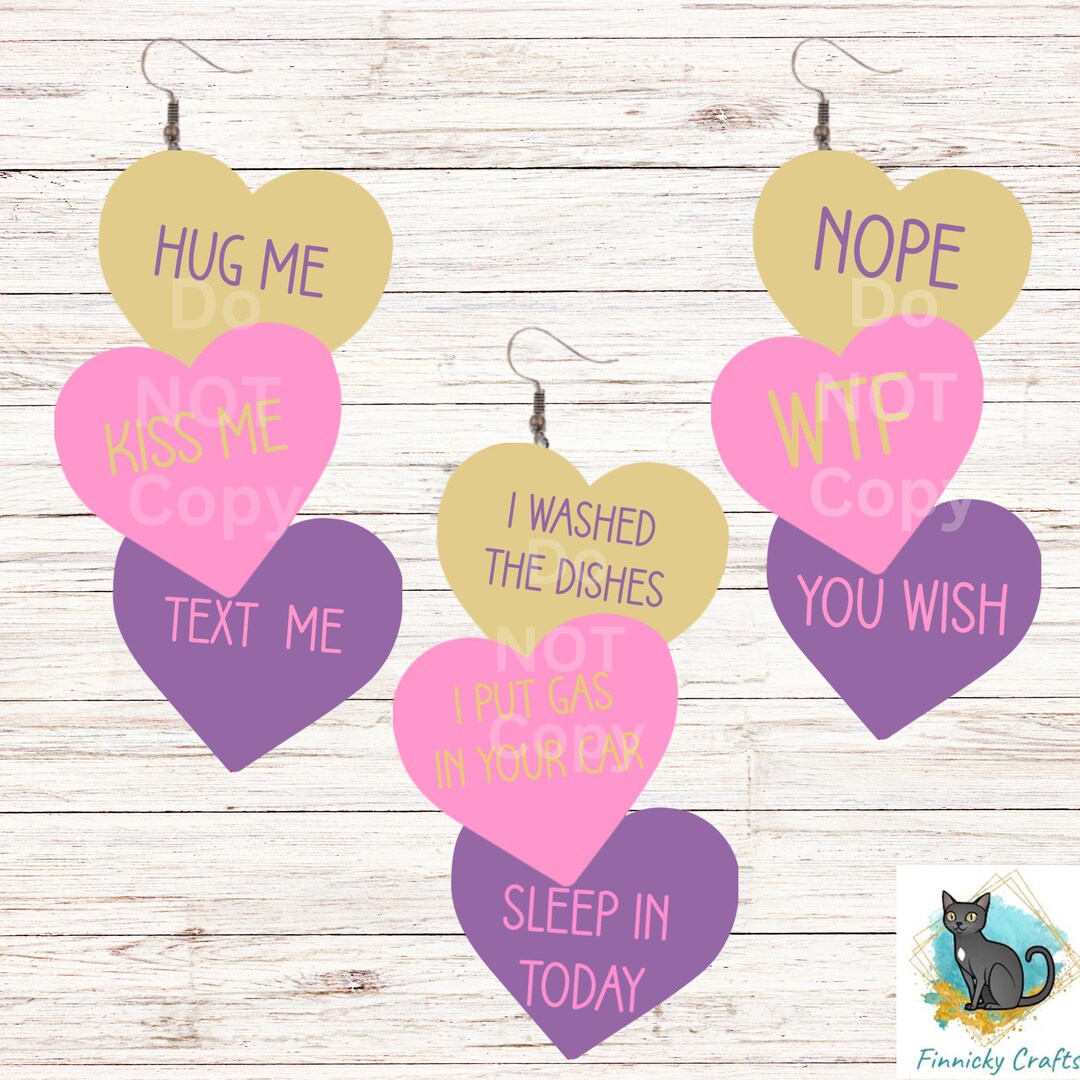 Conversation Hearts Trio Hearts Bundle Earrings PNG, Sign PNG ...