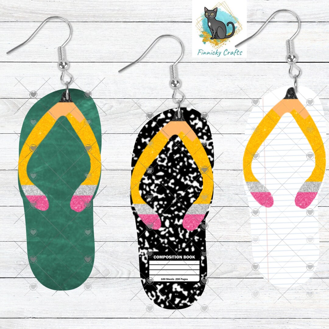 Teacher Flip Flop Earrings – School Pencils Design (sublimation Designs ...