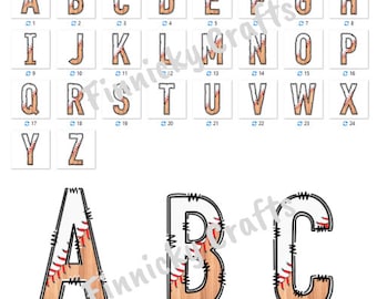Baseball Alphabet Numbers Doodle PNG Font, Uppercase & Lowercase ...