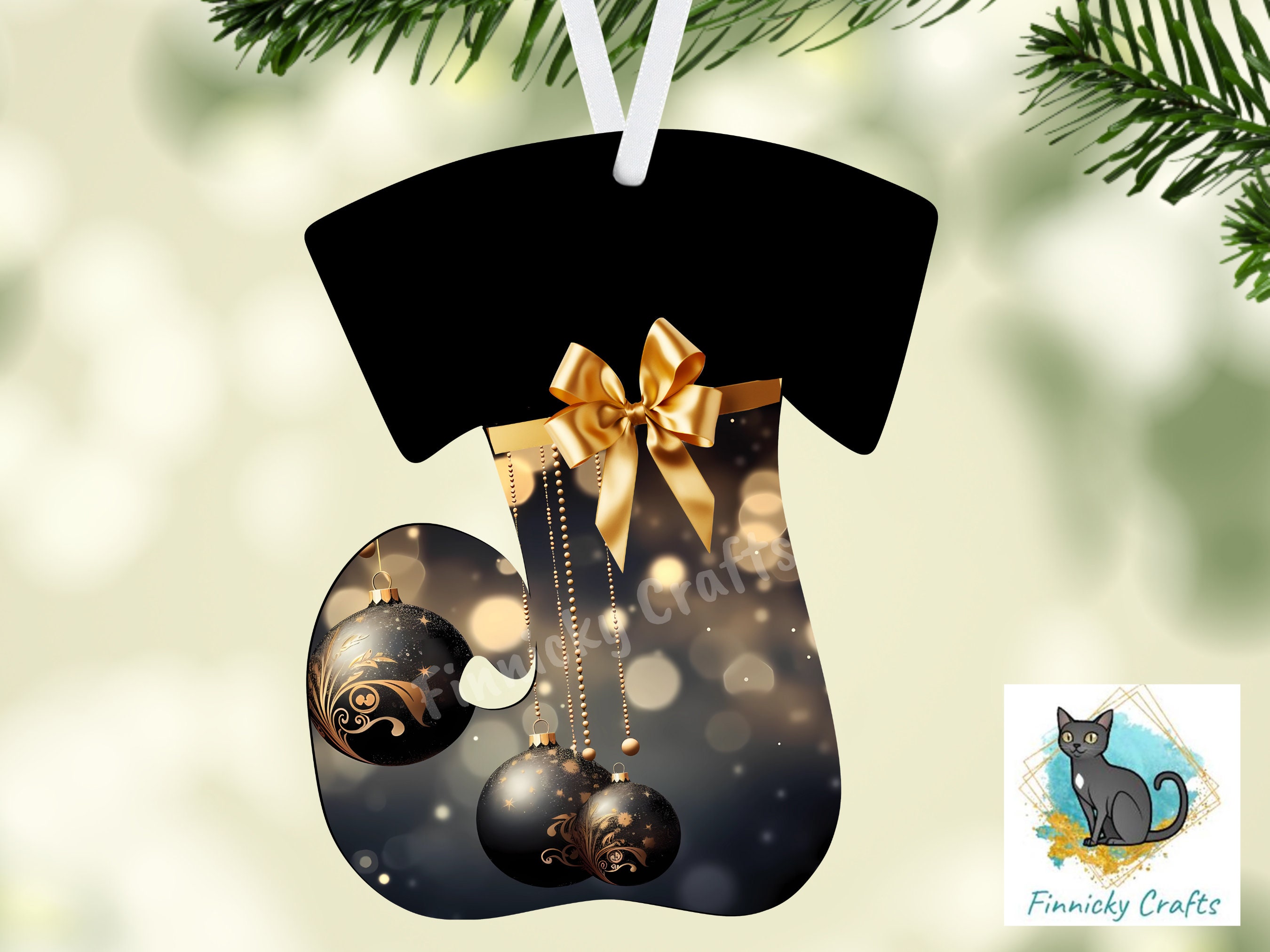 Swirl Stocking Design, Black, Gold, Sophisticated, Christmas ...