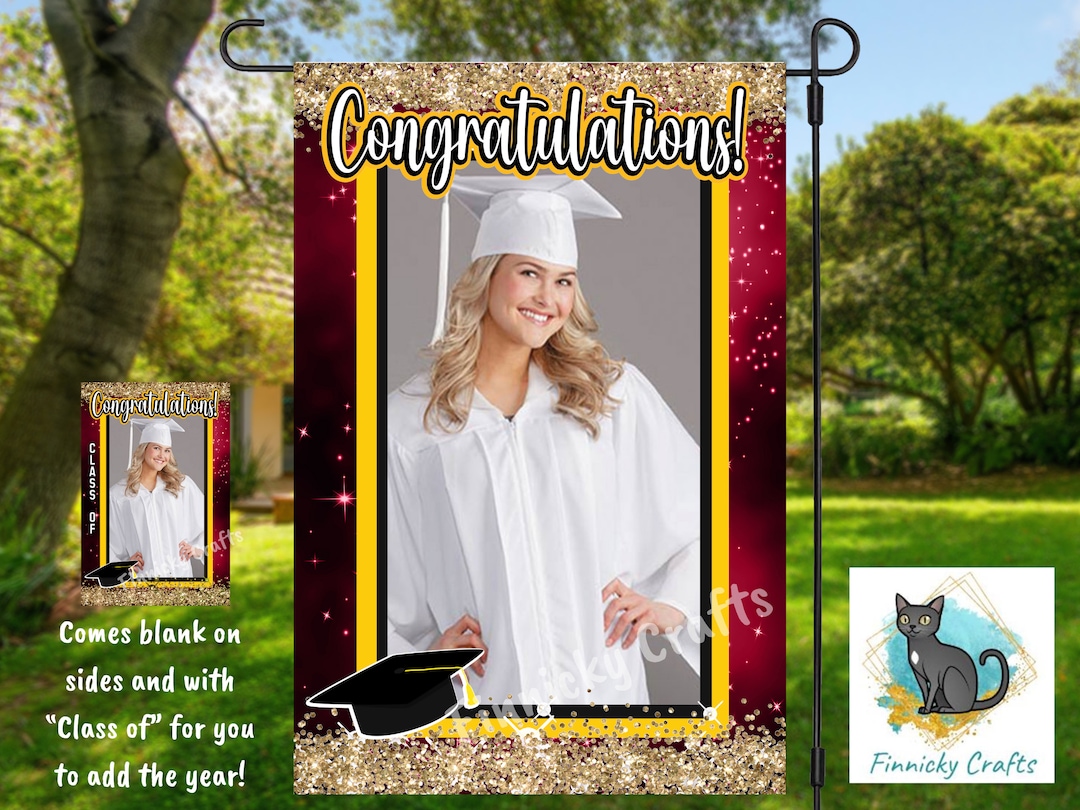 Customizable Maroon, Gold and Black Graduation Garden Flag - High ...