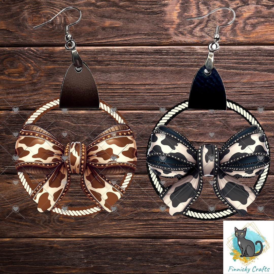 Cow Bow Leather Earrings Shape PND - Sublimation Digital Designs - Etsy