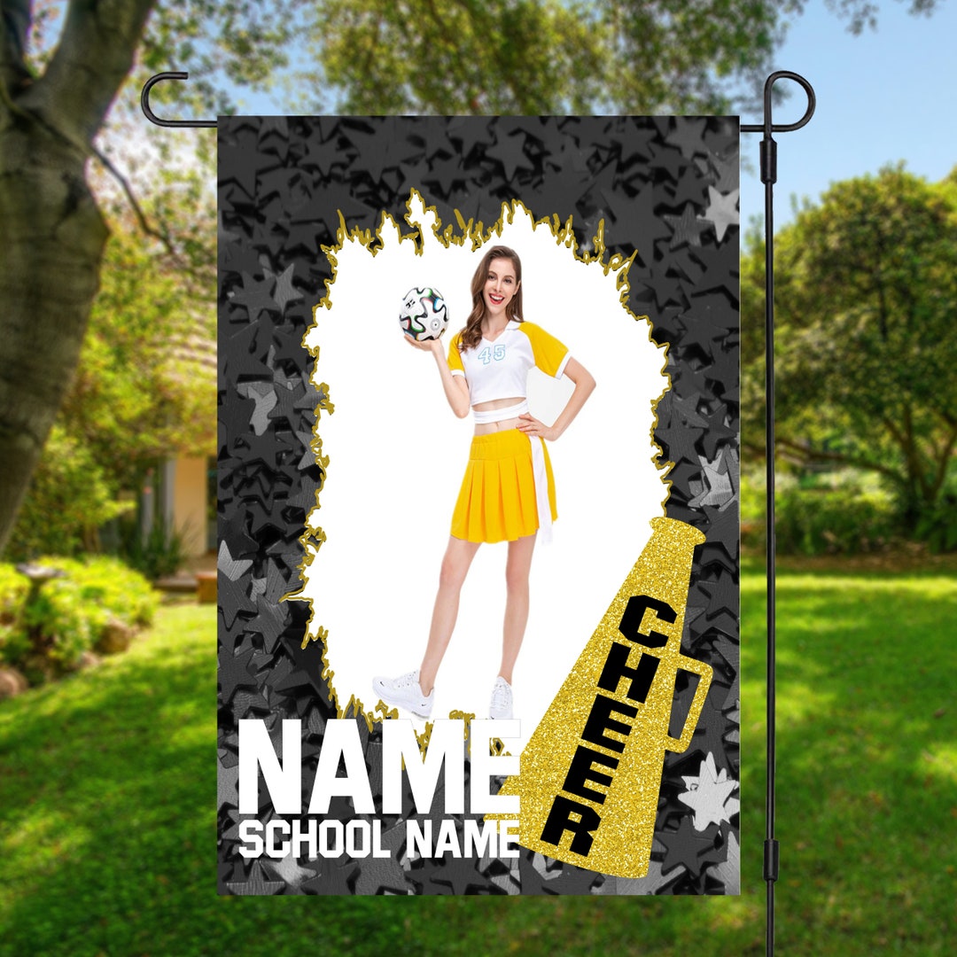 Cheerleader Garden Flag- Black Stars - Gold Accents - Elementary ...
