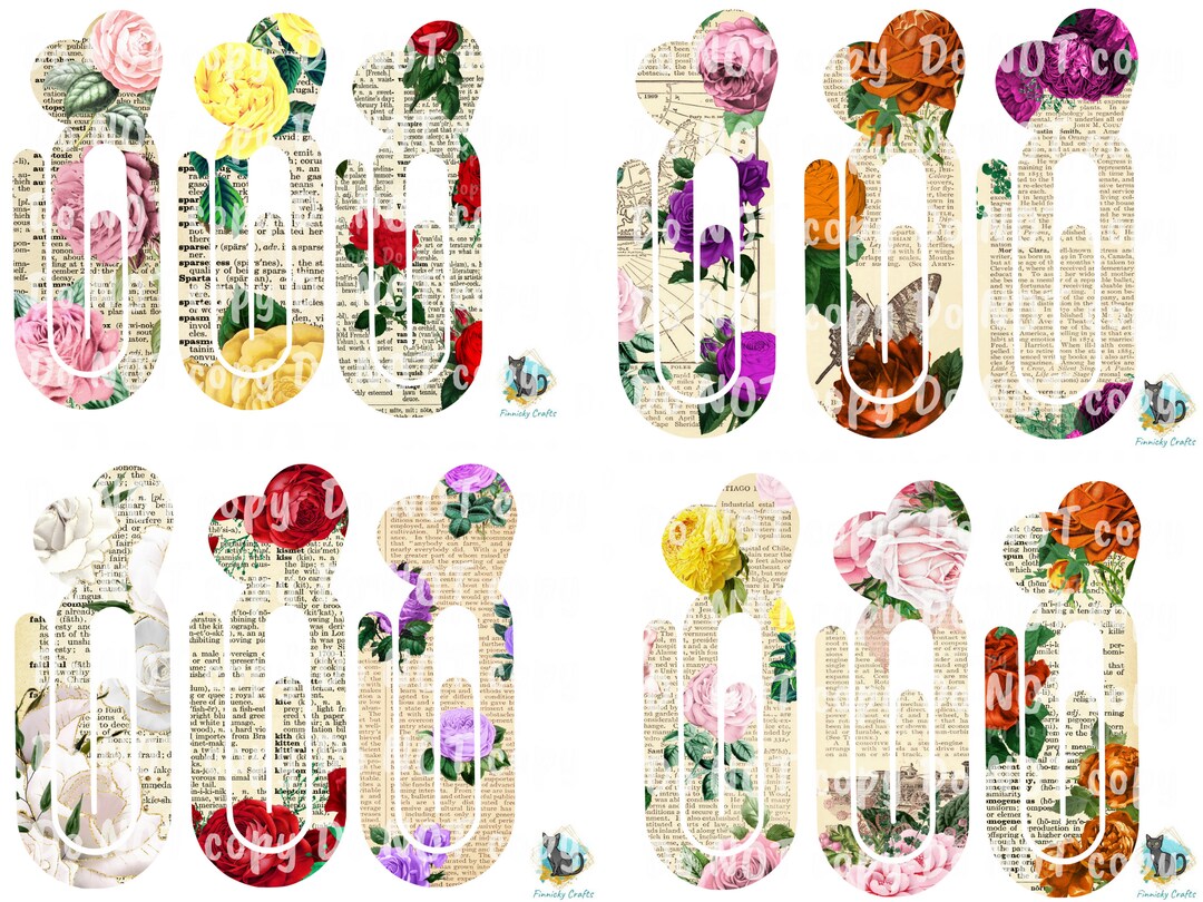 Dictionary Roses Bookmark - 12 Designs Bundle - Various Colors - Heart ...