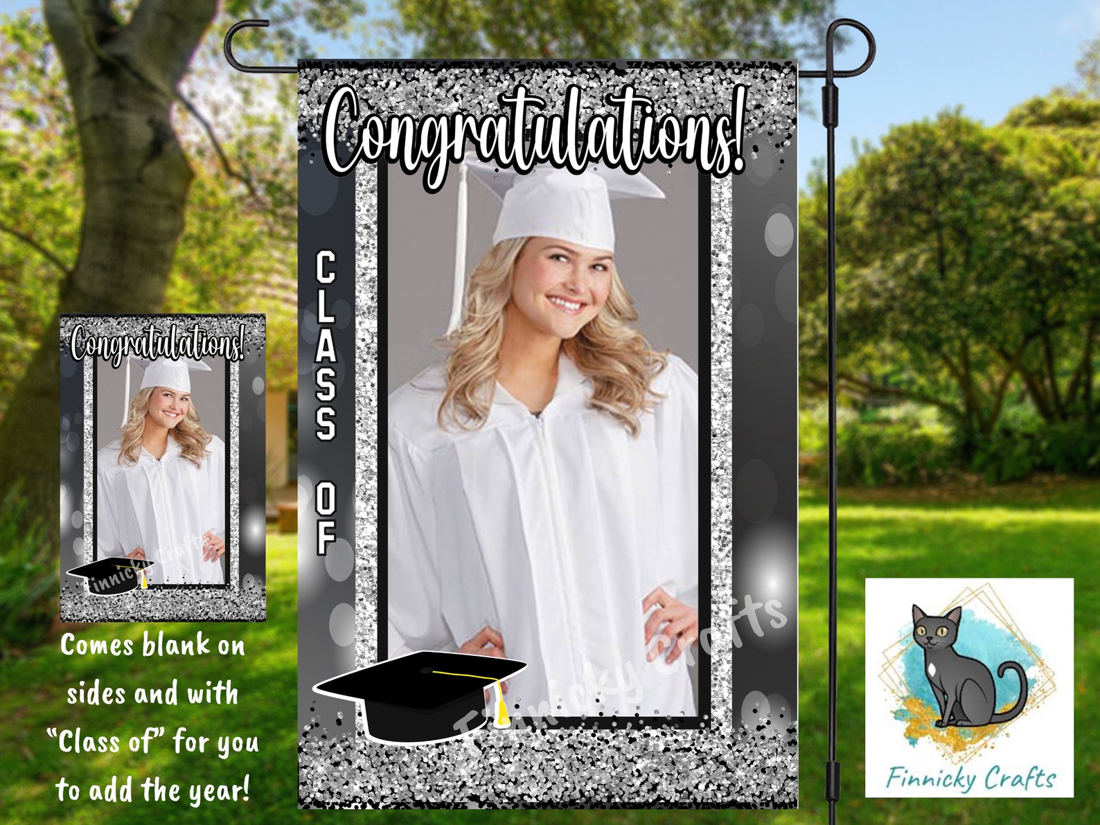 Black and Silver Graduation Garden Flag Black and Silver High School ...