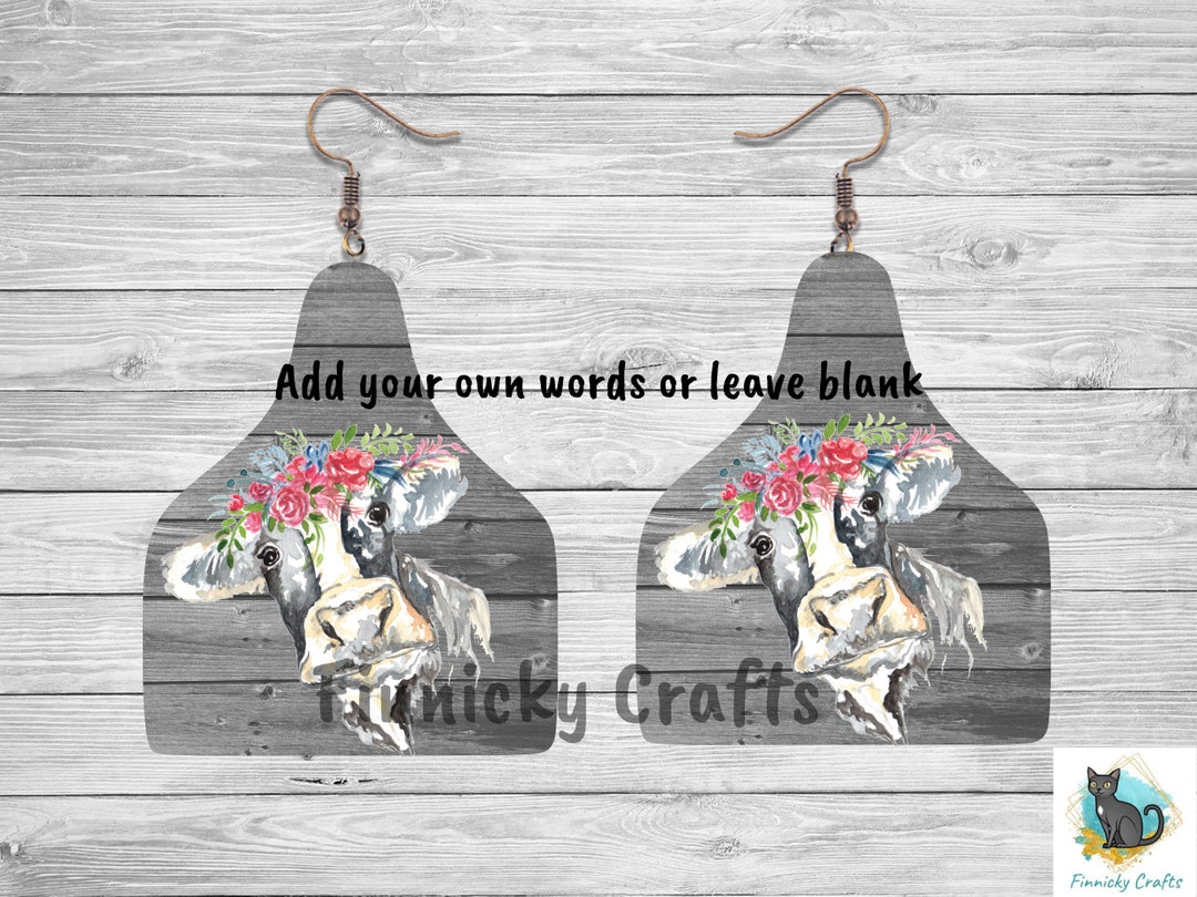 Customizable Black and White Floral Cow Tag Shape Png - Sublimation ...