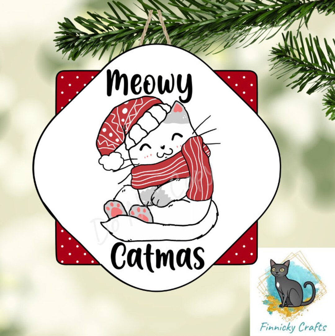 Meowy Catmas Christmas Cat Door Sign PNG, Quatrefoil Door Sign Digital ...