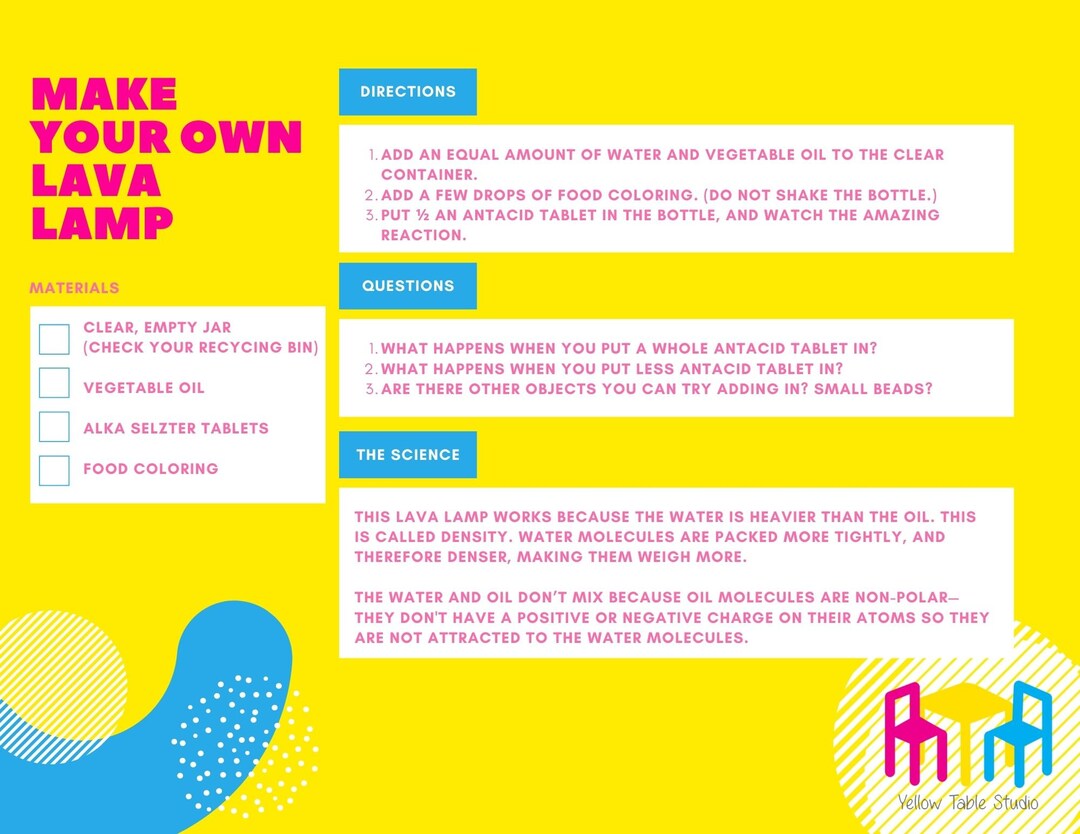 Printable DIY Lava Lamp Activity, Science Guide, Homeschool, Summer Fun ...