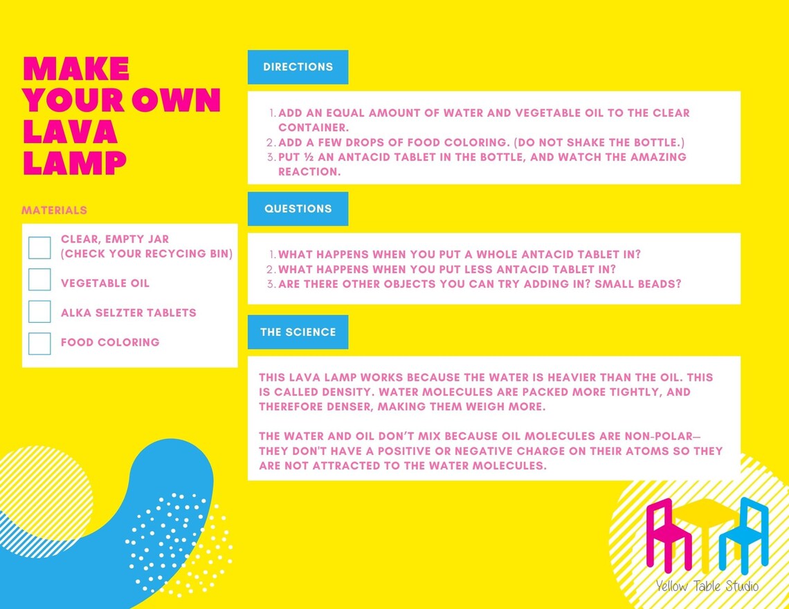 Printable DIY Lava Lamp Activity, Science Guide, Homeschool, Summer Fun ...