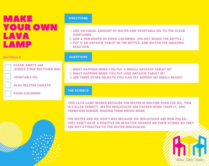 Printable DIY Lava Lamp Activity, Science Guide, Homeschool, Summer Fun ...