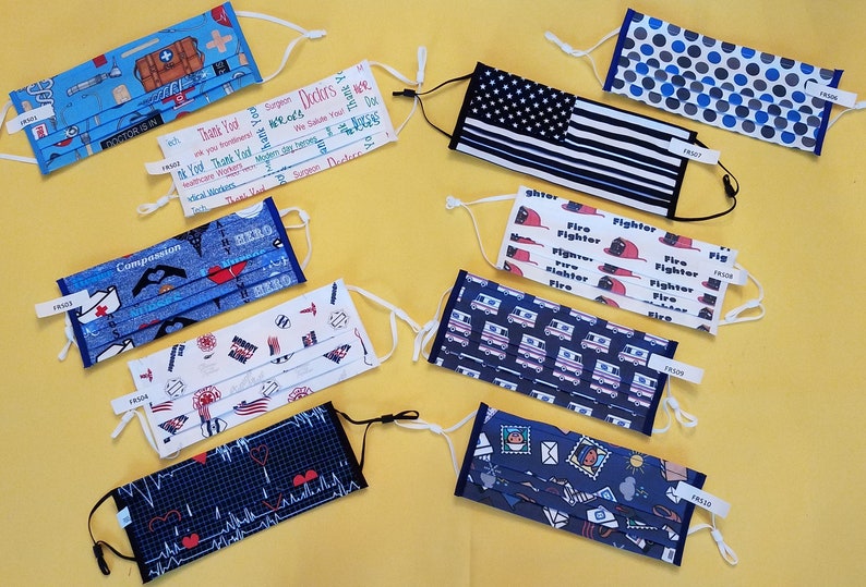 FIRST RESPONDERS Pleated Cloth Face Masks/coverings - Etsy