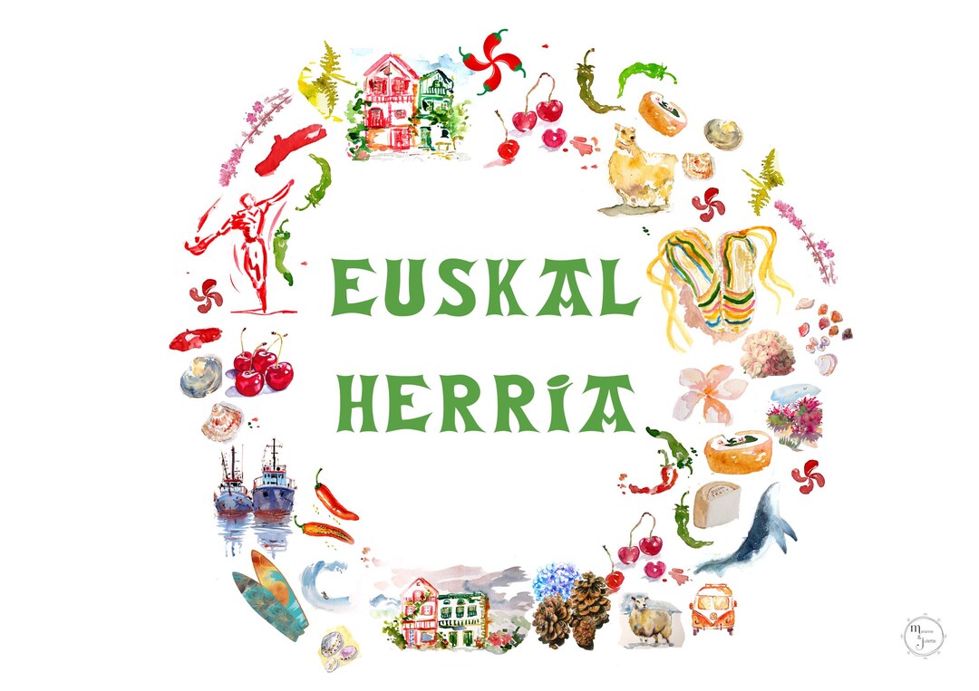 Basque Country Poster - Basque Symbols - Basque Watercolor - Etsy
