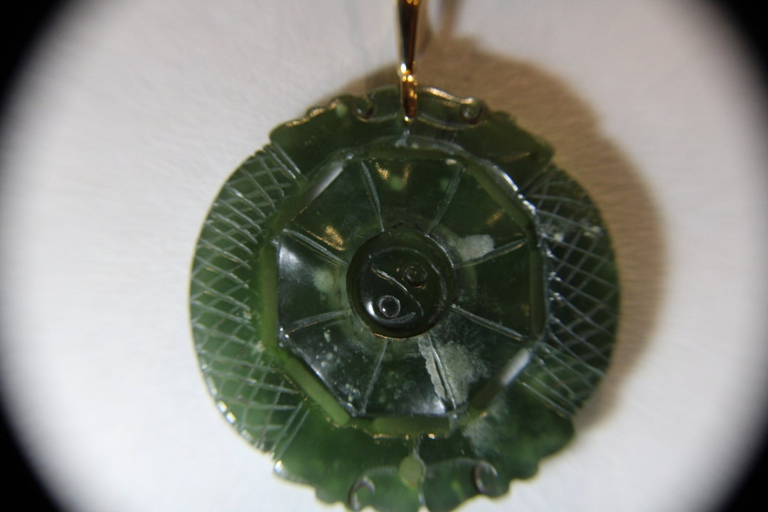 18K Gold Green Jade Pendant: Handcarved Double Dragon Ying Yang - Etsy