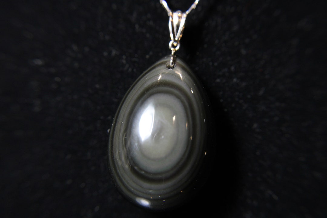 Solid 14K White Gold Rainbow Obsidian Pendant (pear Shaped) Handmade - Etsy