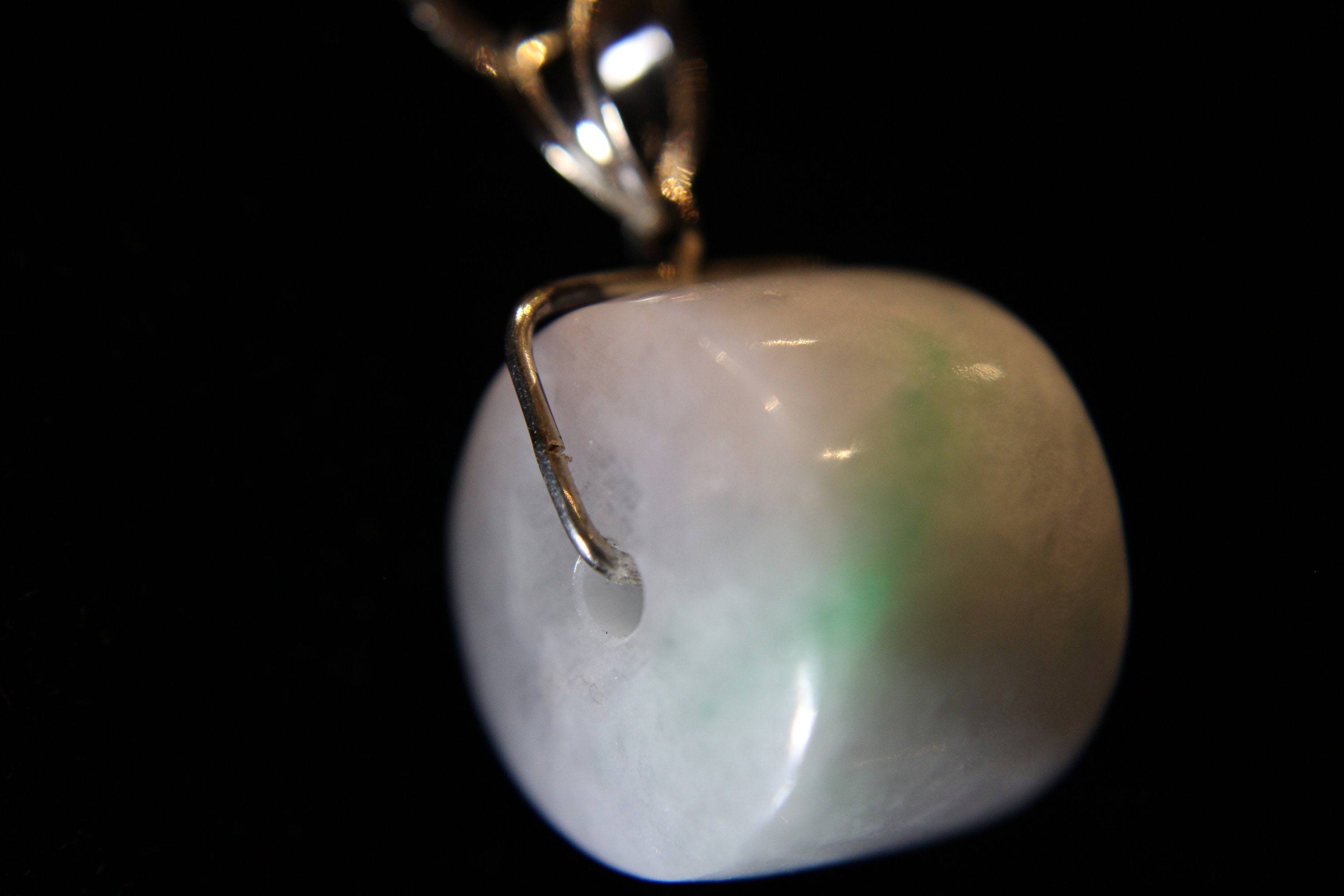 14K Solid White Gold Burmese White Jade 