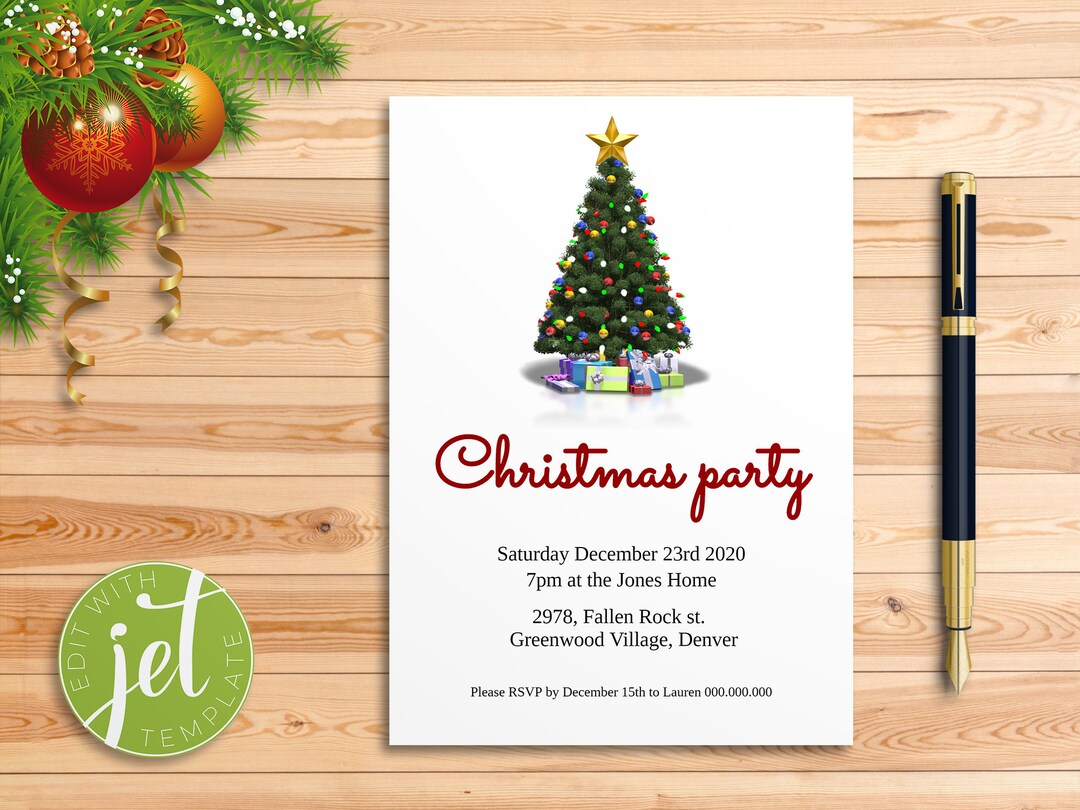 Editable Christmas Party Invitation Template, Christmas Tree, Instant ...