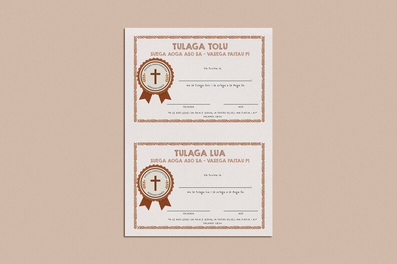 Samoan Faitau Pi Certificate for Sunday School Suega/exams A5 Printable ...