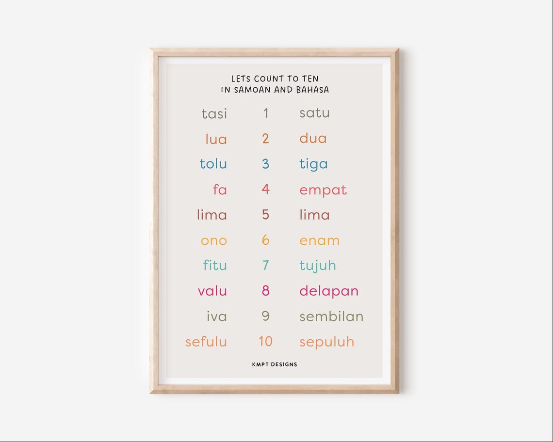 Samoan Indonesian Numbers Printable | DIGITAL FILE ONLY | Bilingual ...