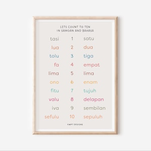 Samoan Indonesian Numbers Printable | DIGITAL FILE ONLY | Bilingual ...