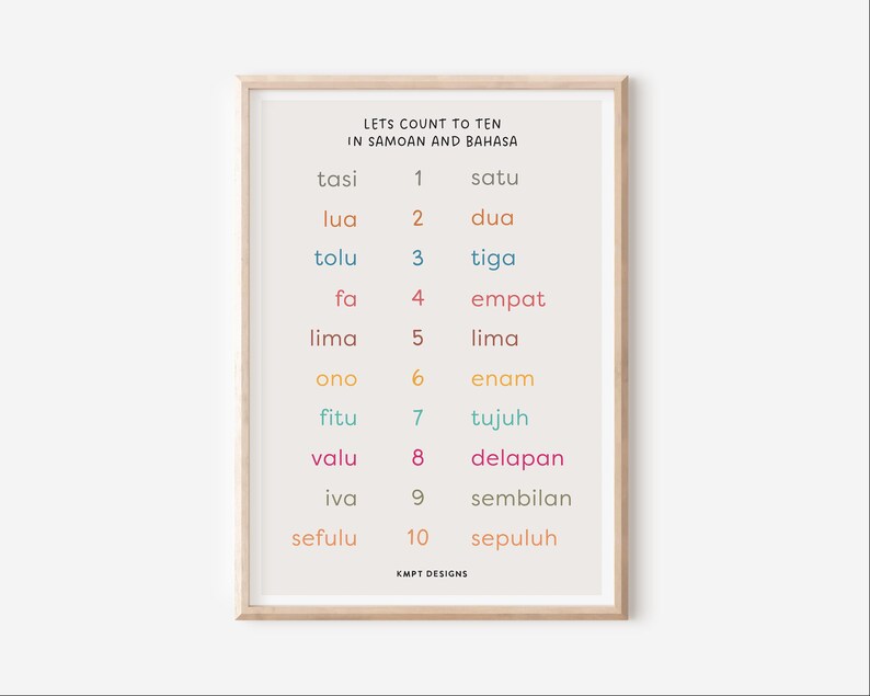 Samoan Indonesian Numbers Printable | DIGITAL FILE ONLY | Bilingual ...