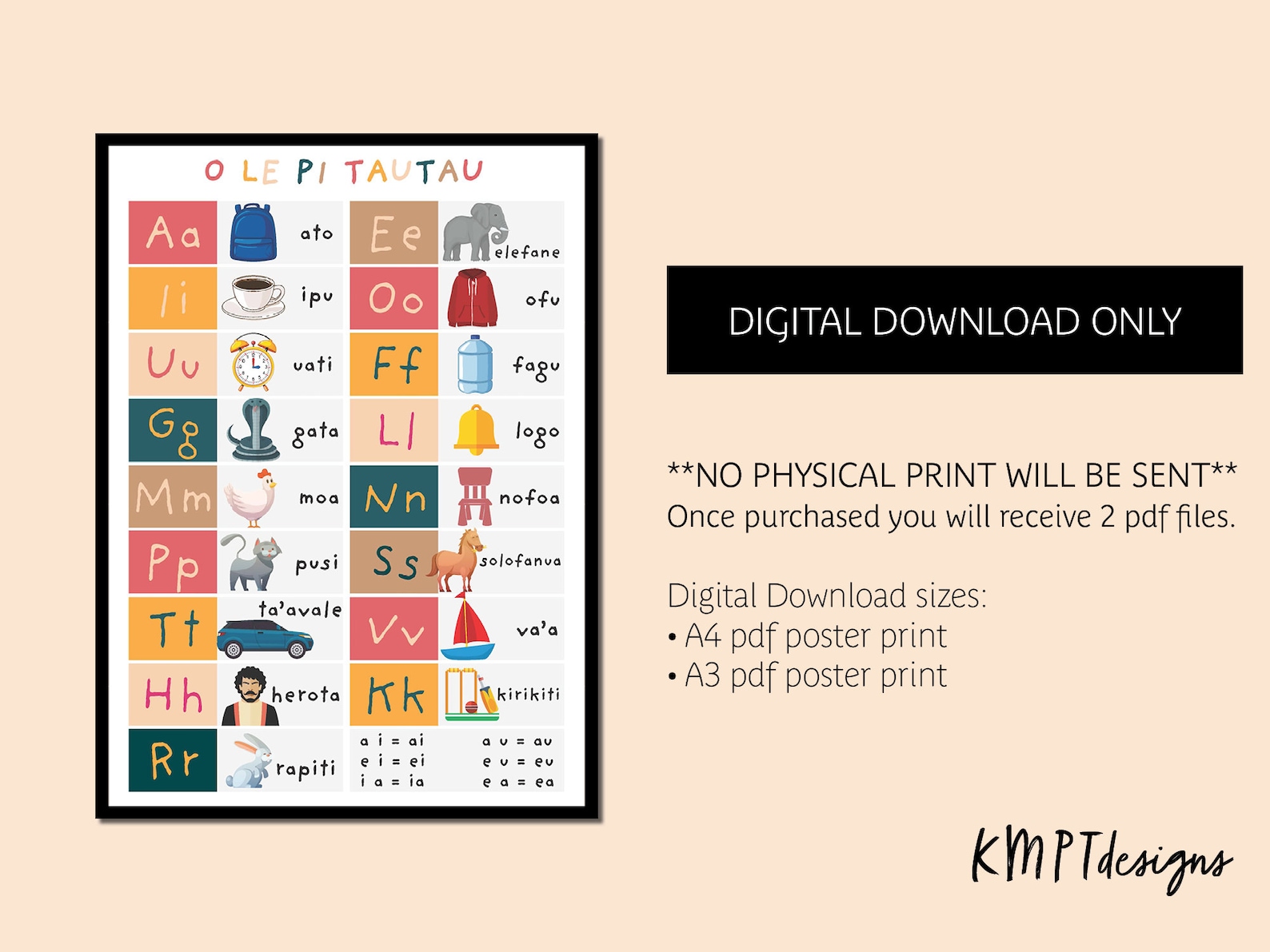 O Le Pi Tautau Samoan Alphabet Kids Wall Art | Etsy Australia