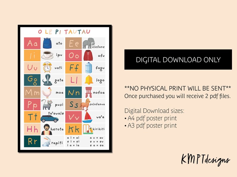 O Le Pi Tautau - Samoan Alphabet Kids Wall Art - Etsy Australia