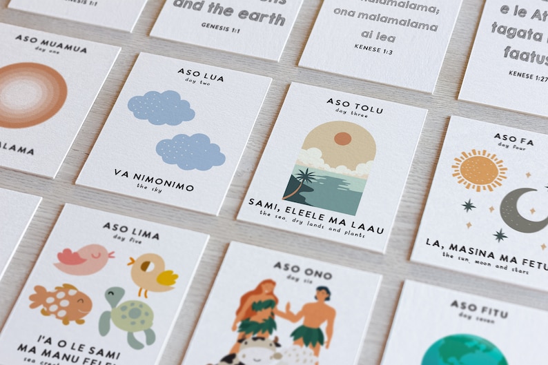 Printable Days of Creation Flashcards in Samoan, Christian Learning ...