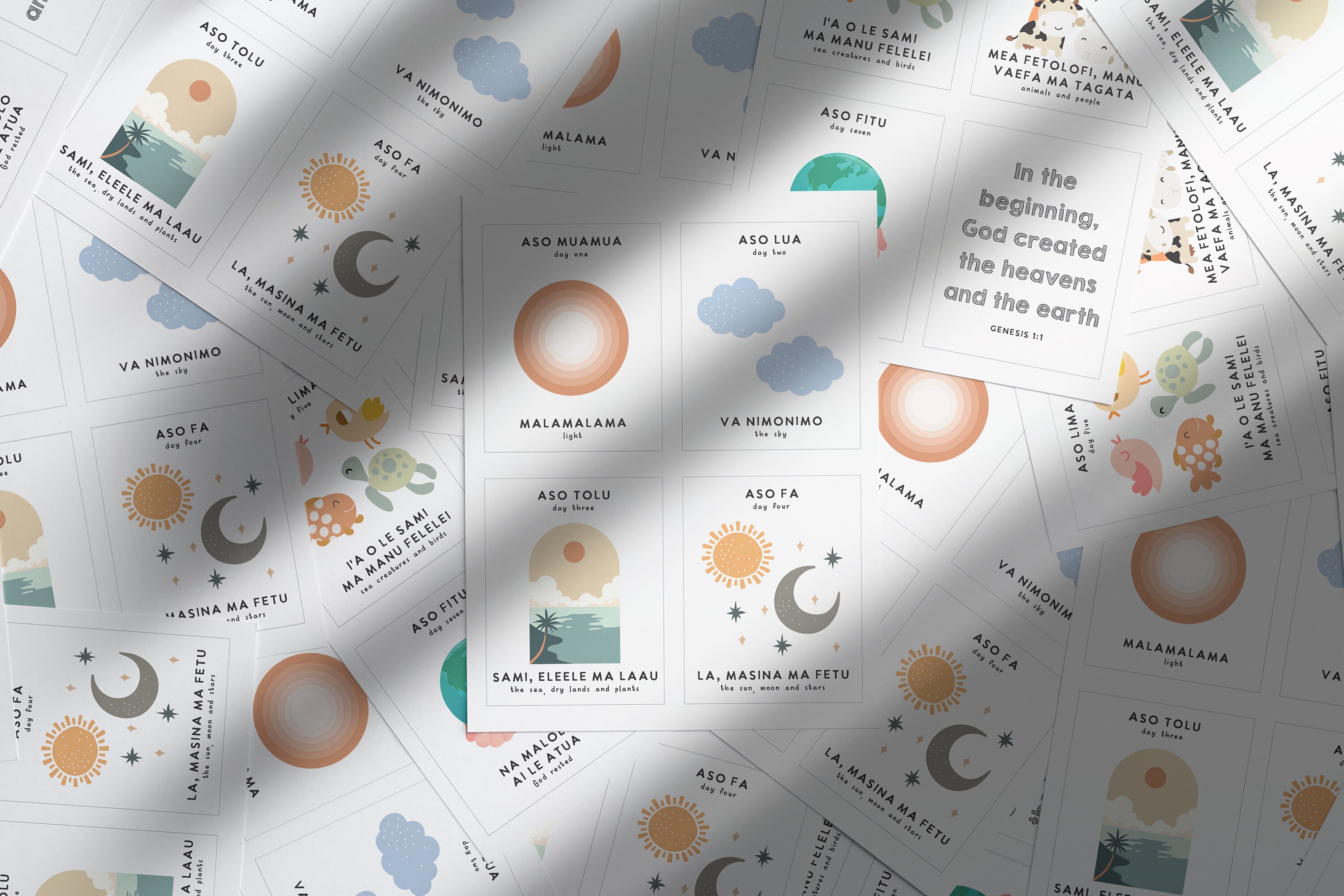 Printable Days of Creation Flashcards in Samoan, Christian Learning ...