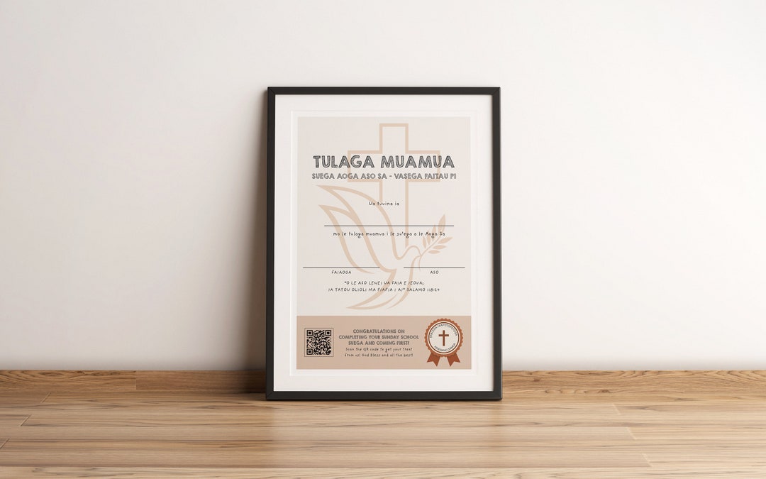 Samoan Faitau Pi Certificate for Sunday School Suega/exams A5 Printable ...