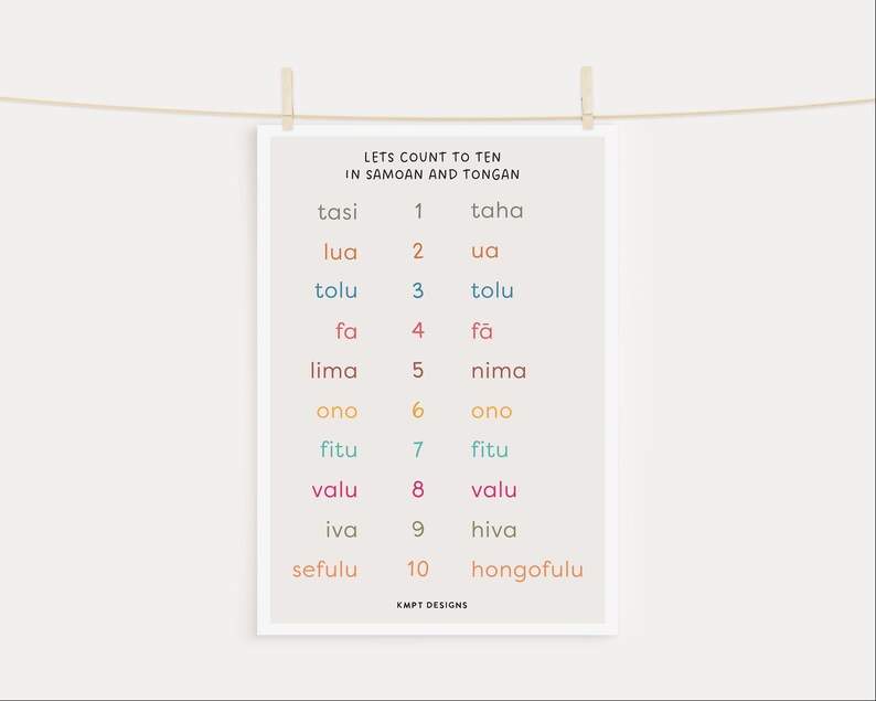 Samoan Tongan Numbers Printable | DIGITAL FILE ONLY | Bilingual ...