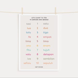 Samoan Indonesian Numbers Printable | DIGITAL FILE ONLY | Bilingual ...