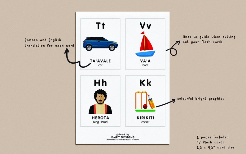 Samoan Alphabet Pi Tautau Flashcard Printable | DIGITAL FILE ONLY ...