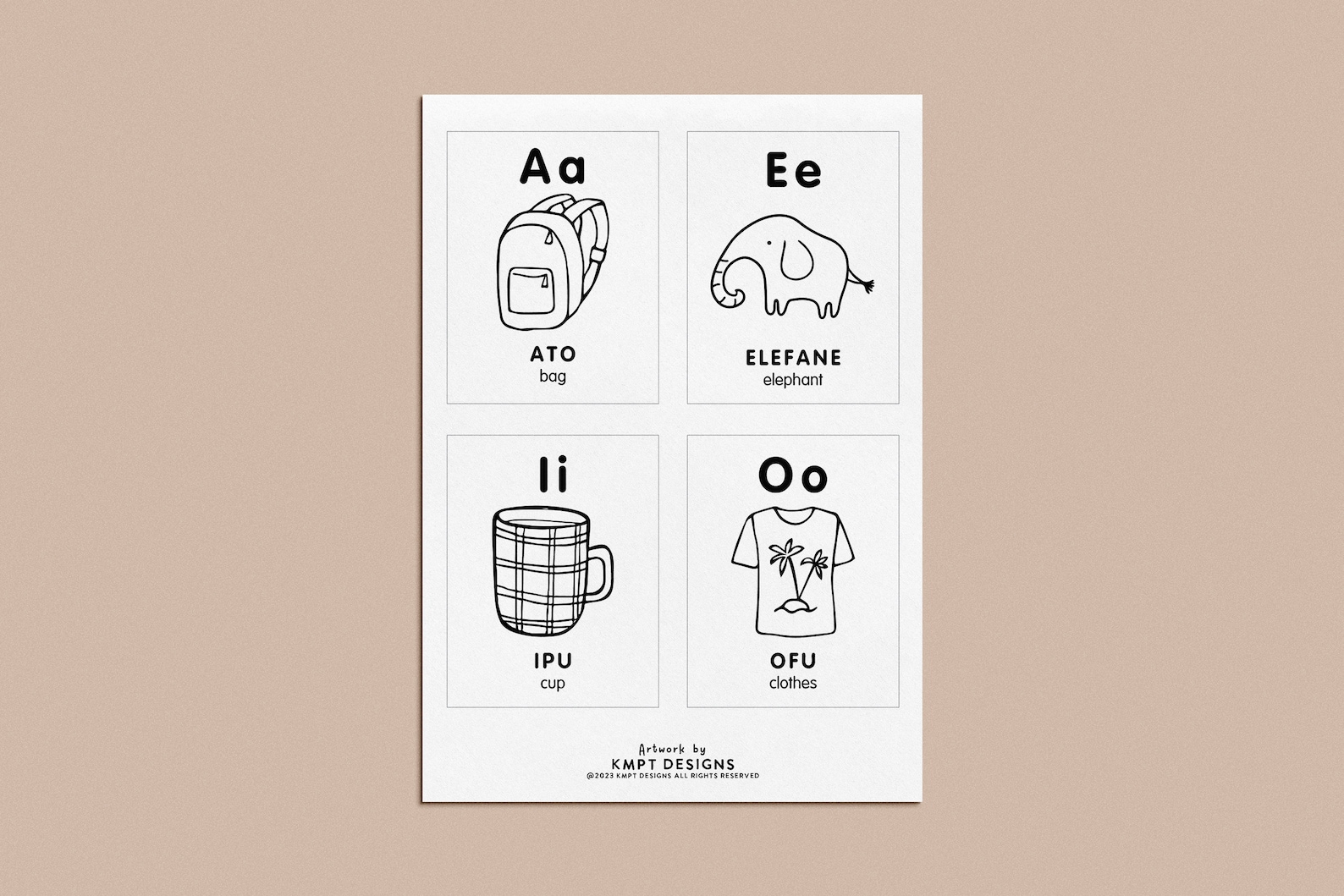 Samoan Alphabet Pi Tautau Mono Flashcard Printable | DIGITAL PRINT ONLY ...