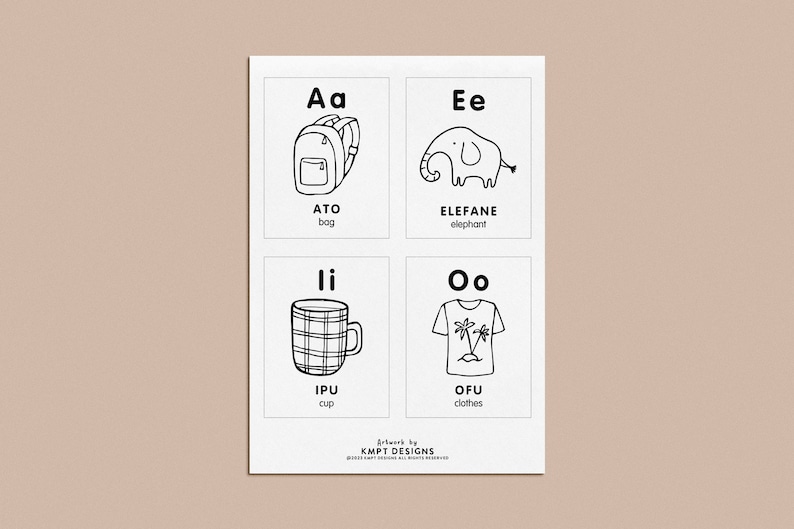 Samoan Alphabet Pi Tautau Mono Flashcard Printable | DIGITAL PRINT ONLY ...
