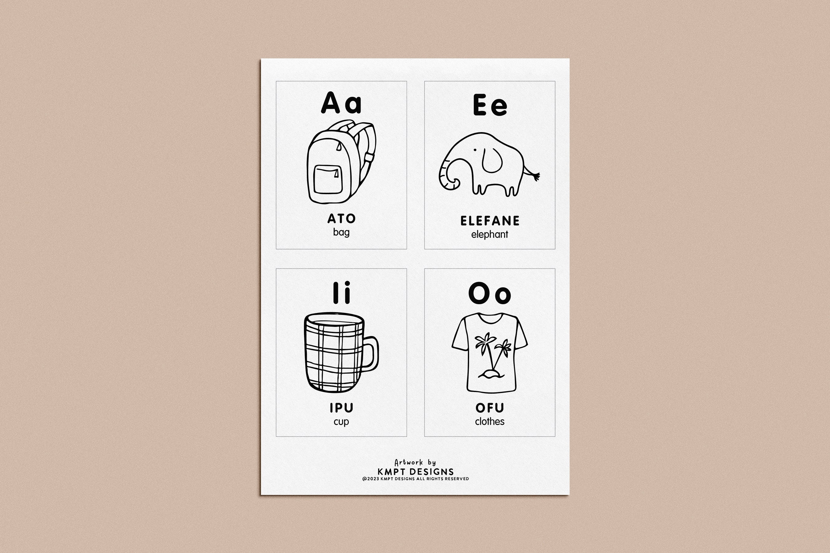 Samoan Alphabet Pi Tautau Mono Flashcard Printable | DIGITAL PRINT ONLY ...