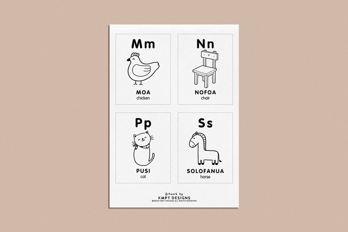 Samoan Alphabet Pi Tautau Mono Flashcard Printable | DIGITAL PRINT ONLY ...