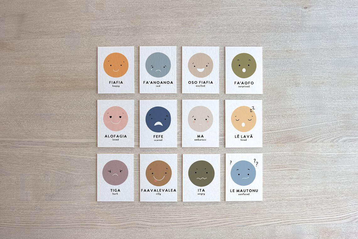 Samoan Emotions Flashcard Printable | Samoan Learning Cards - Etsy